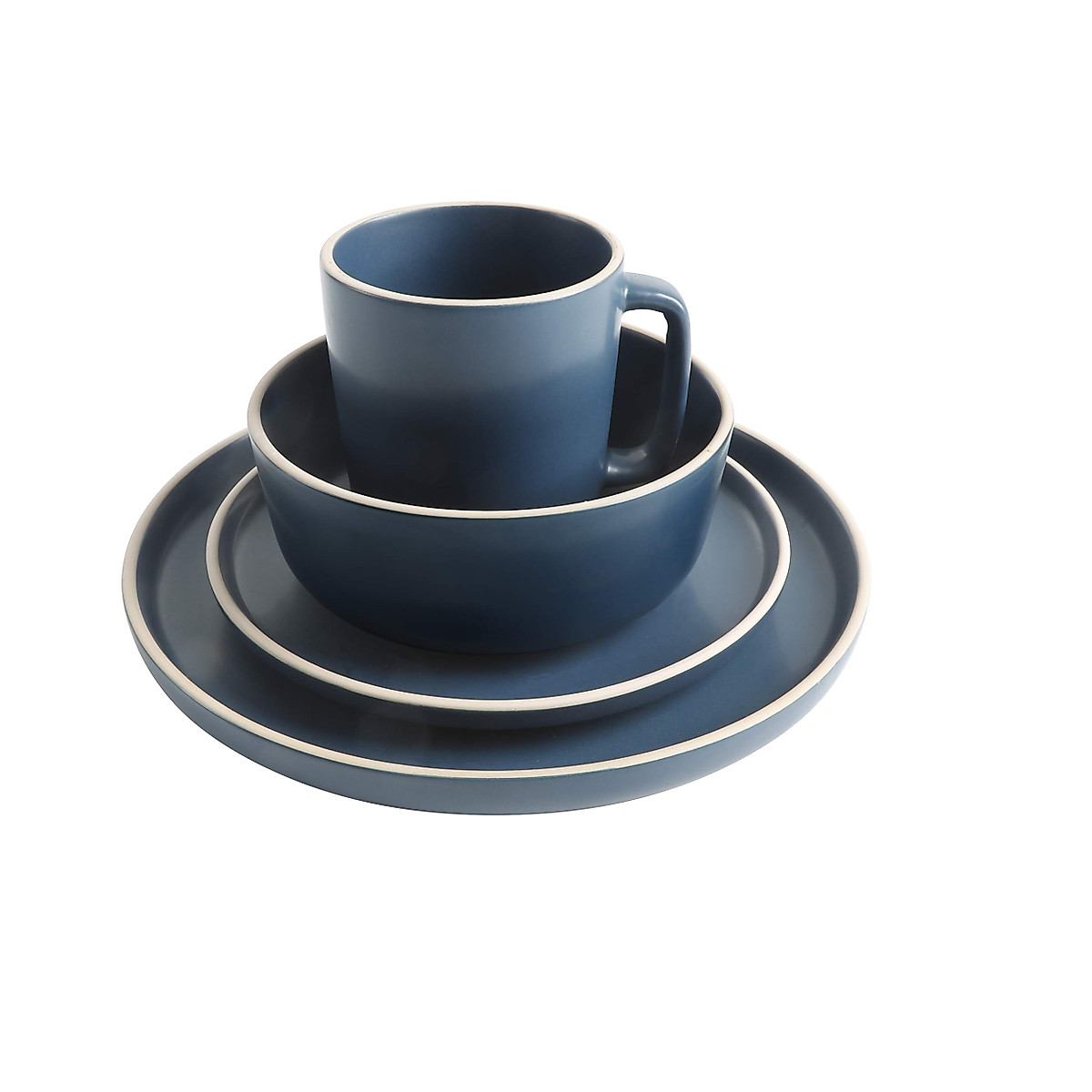 Gibson Home Zuma 16 Piece Round Kitchen Dinnerware Set, Dishes, Plates, Bowls, Mugs, Service for 4, Matte Stoneware, Cobalt Blue (127342.16R)