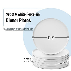 BTaT- White Dinner Plates, Set of 6, 10.6 inch, White Porcelain, White Plate Set, Plates, Dinner Plates, Plates Set, Restaurant Dishes, White Porcelain Dinner Plates, White Plates