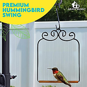 Premium Hummingbird Swing, Rust Resistant Metal Frame, Wooden Dowel, Humming Bird Perch Feeder Accessory, Birdswing For Outside