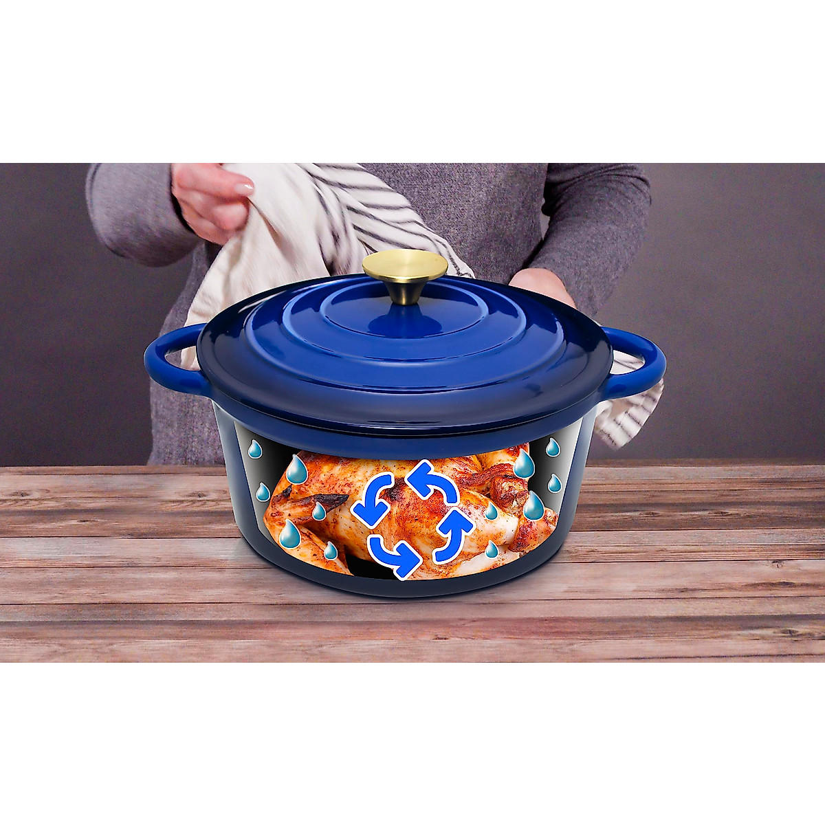 Enameled Cast Iron Dutch Oven - 5qt Dutch Oven Pot with Lid and Steel Knob - Cast Iron Cookware with Loop Handles for Gas, Electric & Ceramic Stoves - Blue Enamel Dutch Oven for Cooking & Baking