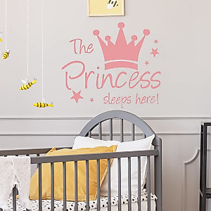 Princess Crown Wall Stickers, The Princess Sleeps Here Wall Decals for Girls Room Little Girls Bedroom Nursery Playroom Daycare Classroom Parties Decoration