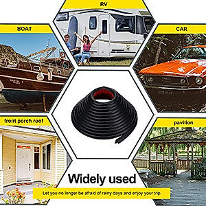RV Rain Gutter 1/2 Inch Height Plastic Drip Rail PVC Rain Strip Roof Rain Diverter, Adhesive Backing, Flexible J Shape RV Trim Molding for Car Van Door Motorhome (Black, 40 Ft)