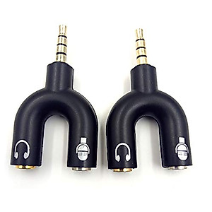 2 Pack Headset Splitter Adapter, Haokiang U Shape 3.5mm 4 Pole Male to 2 x 3 Pole Female Headphone Y Splitter for Audio Stereo Headphone and MIC