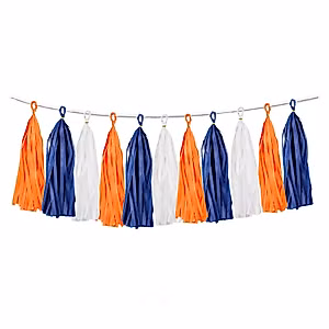 15PCS Navy Blue Orange White DIY Party Tassel Garland Paper Banner Streamer Backdrop for Graduation Astros Birthday Wedding Baby Shower Nursery Classroom Garland Tassel Hanging Decoration