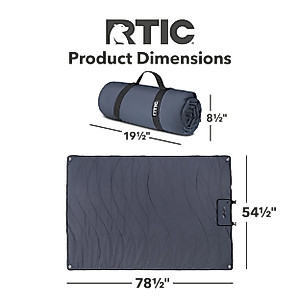 RTIC Anywhere Blanket, Waterproof Portable, Quilted Outdoor Mat for Picnic, Beach, Camping, Grass, Park, Play-Time, Pets, Stain Resistant Machine Washable, Includes 4 Stakes, 54.5" x 78.5", Coal