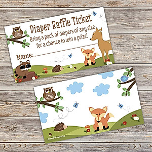 50 Woodland Diaper Raffle Tickets - Boy Baby Shower Game