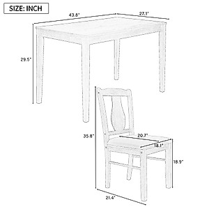 EMKK 5-Piece Set, Wooden Rectangular Kitchen Dinner Breakfast Table and 4 Chairs for 2-4 Person, Dining Room Furniture, Space-Saving Design, Natural