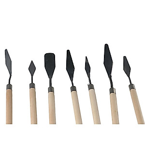 Leadigol 7Pcs Palette Knife Set, Stainless Steel Painting Spatula Wood Handle Oil Paint Knives for Color Mixing, Spreading Acrylic Paint on Canvas