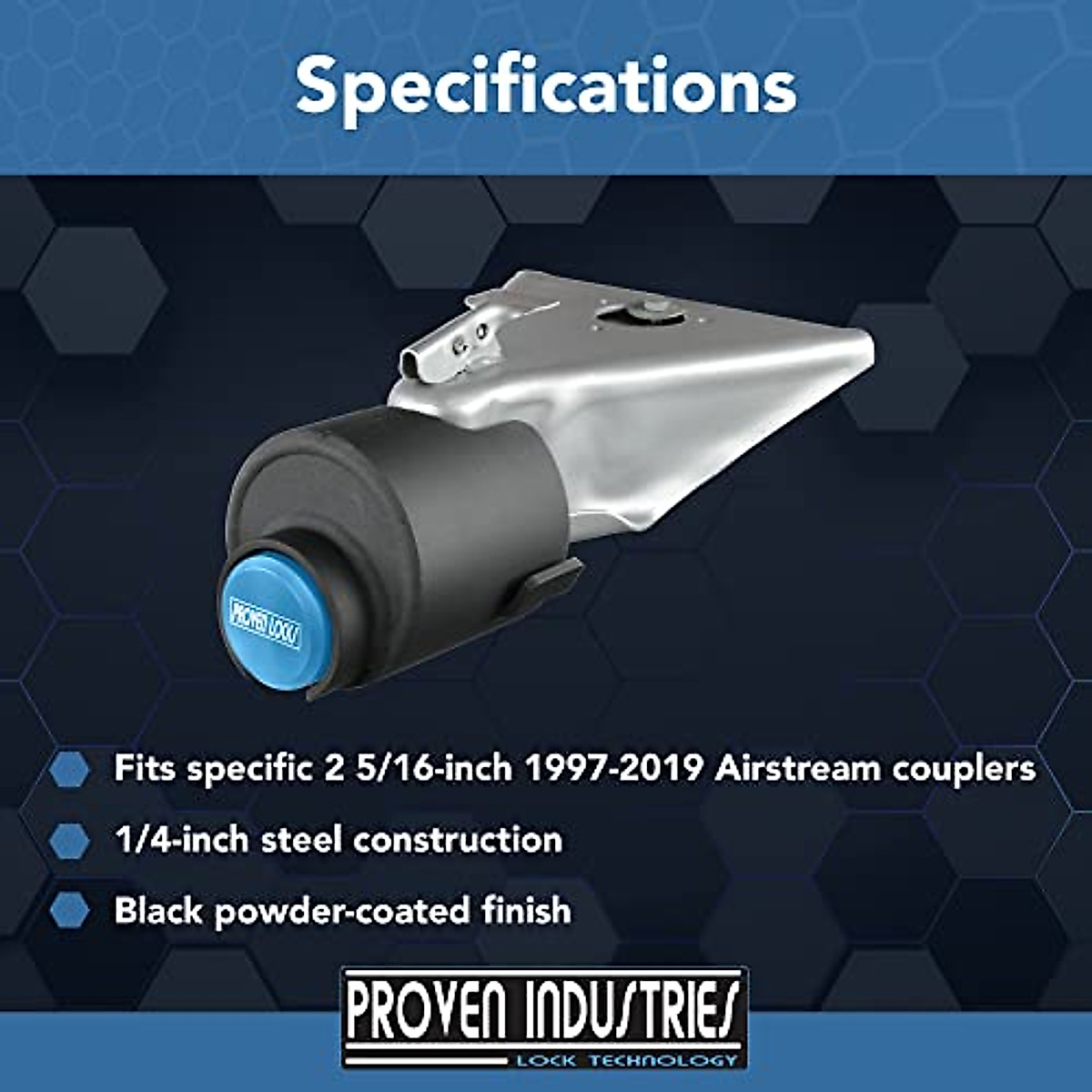 Proven Industries Model 2516-AS Trailer Lock, Fits (1997-2019) 2 5/16-Inch Airstream Couplers, Made in The USA (Blue)