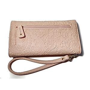 Stone Mountain Paisley Embossed Snapped Front SLG Wristlet Wallet, Blush