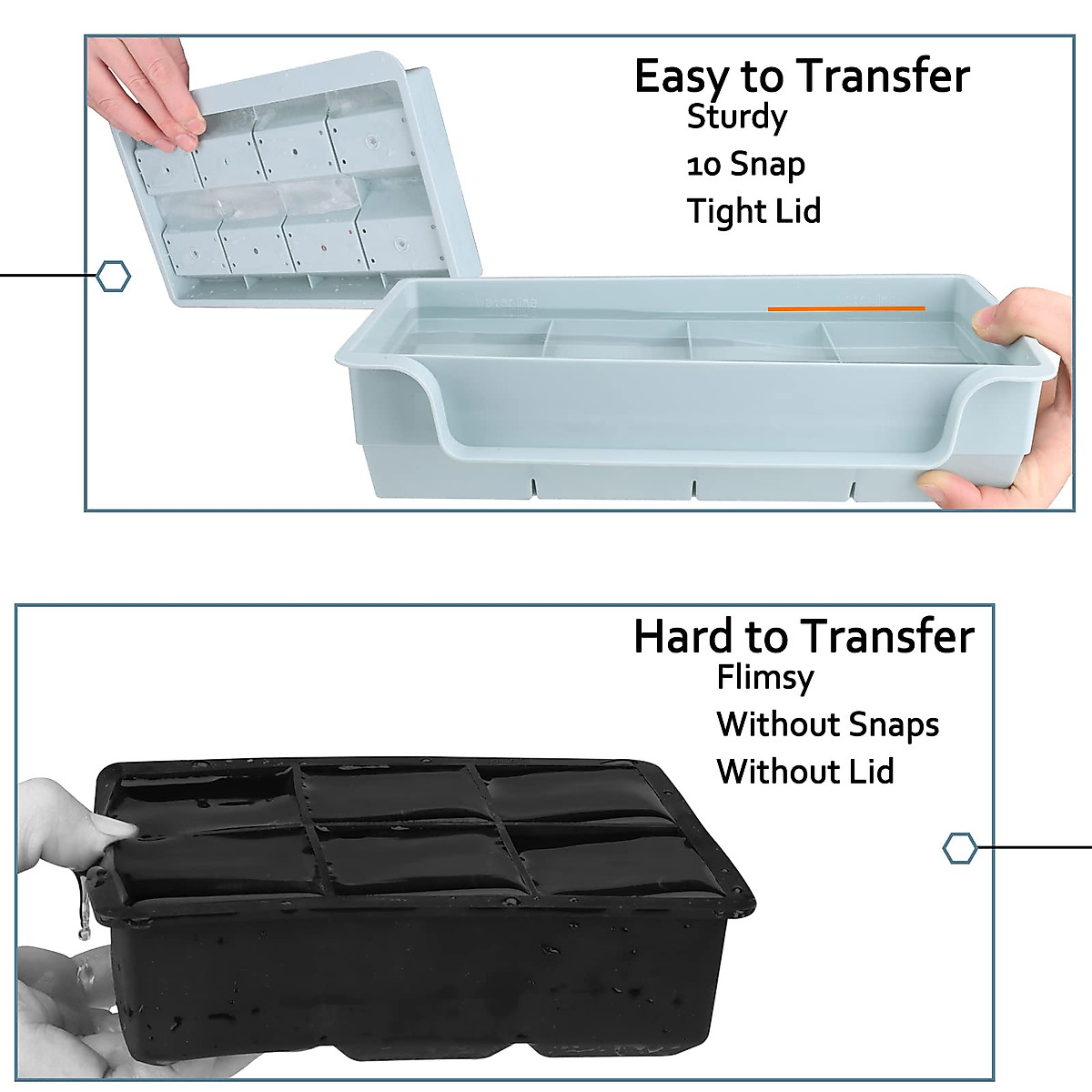 ITWIST Whiskey Ice Mold, 2.2 INCH Large Ice Cube Tray, 2 Pack Hexagon Ice Molds with Bin & Tong, Leak-free Ice Cube Molds for Cocktails Whiskey Bourbon Scotch-Easy Fill & Remove(Blue)