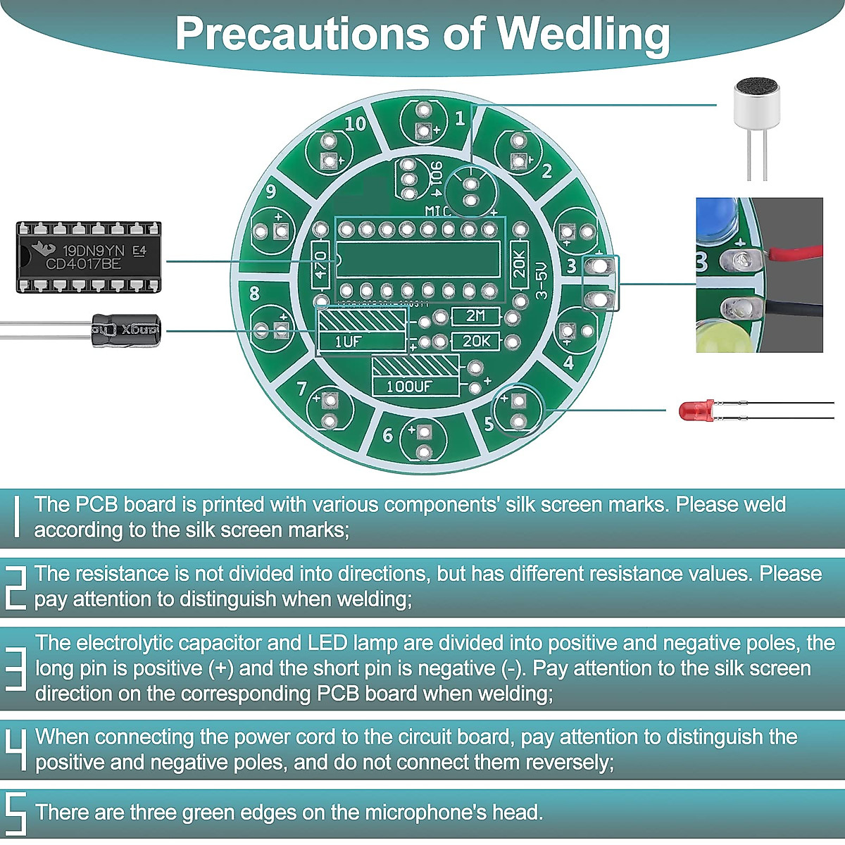 Soldering Project DIY Electronic Kits - MakerHawk Circuit Board Practice Kit Colorful LED Spinning Wheel Rotate with Music for Adults Kids Beginners Girlfriend