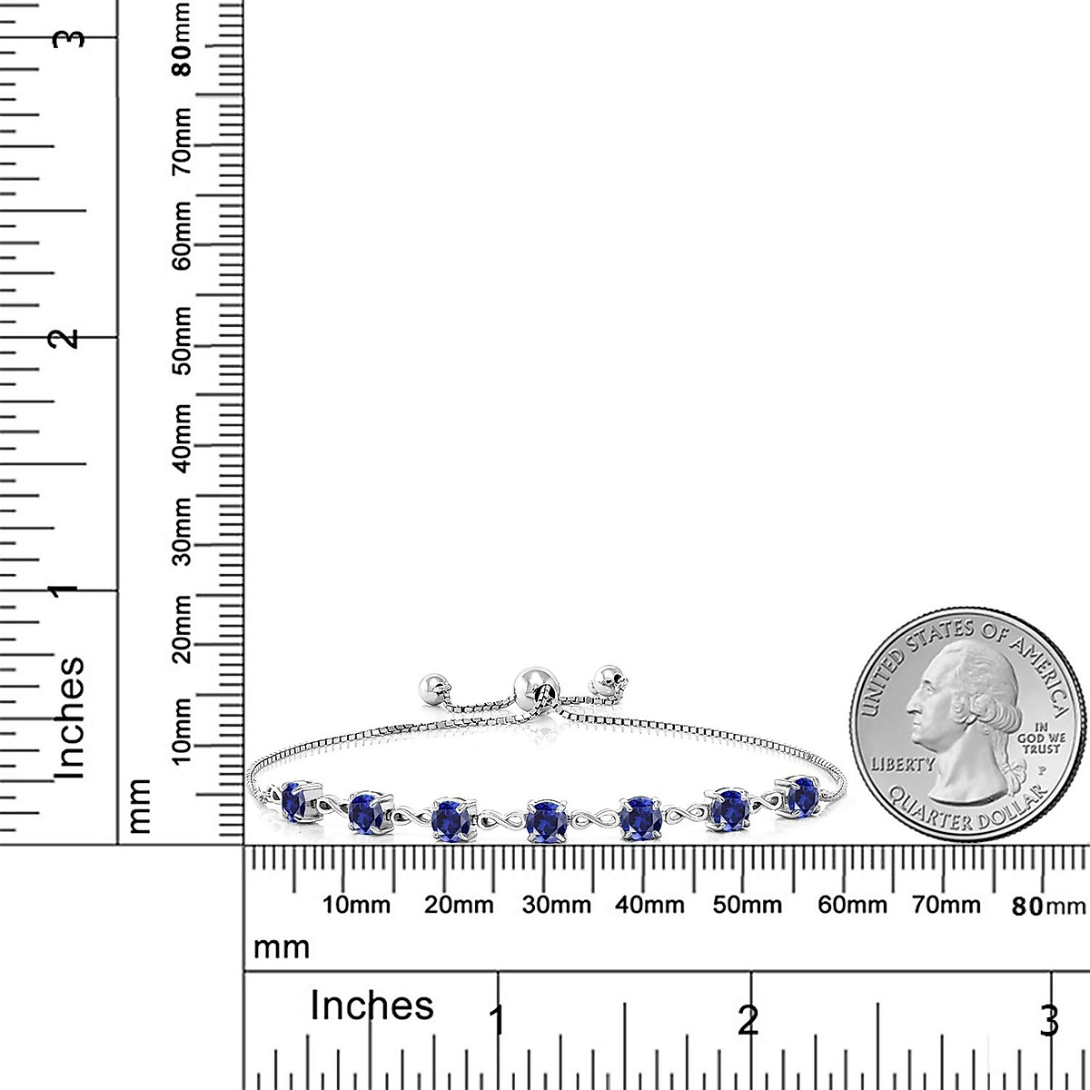 Gem Stone King 2.45 Cttw Blue Created Sapphire Tennis Bracelet For Women In 925 Sterling Silver | Round 4.5MM | Fully Adjustable Up to 9 Inch