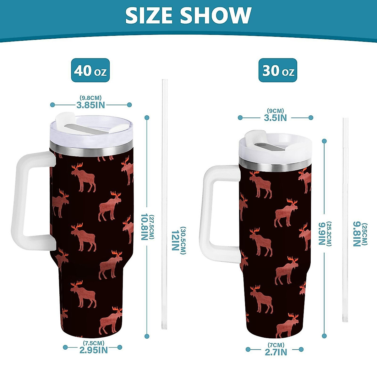 ZZXXB Red Moose Insulated Stainless Steel Water Bottle with Handle and Straw Lid Double Walled Travel Mug 40 oz