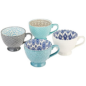 Signature Housewares Pad Print PP11 Assorted Footed Mugs (Set of 4), Multicolor,20 fl oz