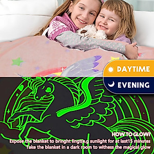 Unicorn Glow in The Dark Blanket for Girls Kids Soft Luminous Pink Unicorn Throw Blanket Birthday Gift for Age 1-15 Year Old Girls Room Decor Gift 50"x60"