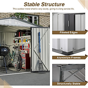 Outdoor Storage Shed 8 x 6 ft All-Weather - Rust & UV-Resistant Galvanized Steel with Ventilation & Pad-Lockable Doors,White