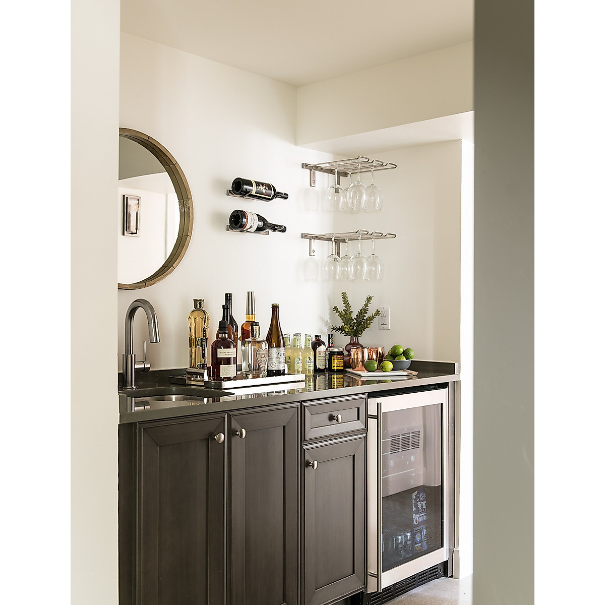 VintageView Wall Series-Stemware Wall Mounted Wine Glass Rack (Chrome Plated) Stylish Modern Wine Storage with Label Forward Design