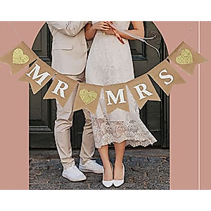 Shimmer Anna Shine Mr and Mrs Burlap Banner for Wedding Party Decorations
