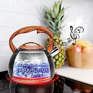 KIAADSY Tea Kettle, 3L Whistling Tea Kettle Stovetop, Tea Pots for Stove Top Food Grade Stainless Steel with Wood Pattern Handle, Graphite Gray Teapot