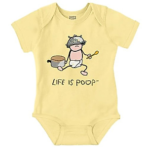 Brisco Brands Life Is Poop Pots And Pans Funny Cute Baby Romper Boys or Girls
