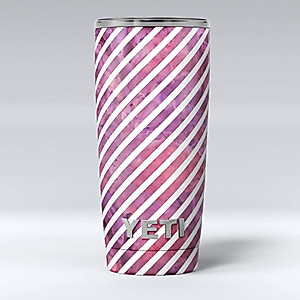 Design Skinz White Slanted Lines Over Pink and Purple Grunge Surface - Skin Decal Vinyl Wrap Kit Compatible with The Yeti Rambler Cooler Tumbler Cups