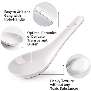 Ceramic Soup Spoons, Asian Ramen Spoons Set of 12 Proper for Corelle Pho Miso Wonton Ramen Dumpling Macaron Dishwasher & Oven Safe