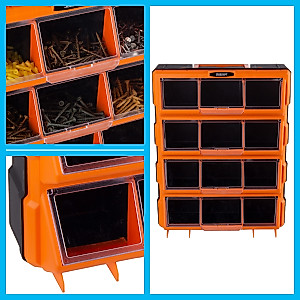 Plastic Storage Drawers - 12-Bin Screw Organizer - Craft Cabinet for Hardware, Crafting Supplies, or Toys - Garage Organization by Stalwart (Black)