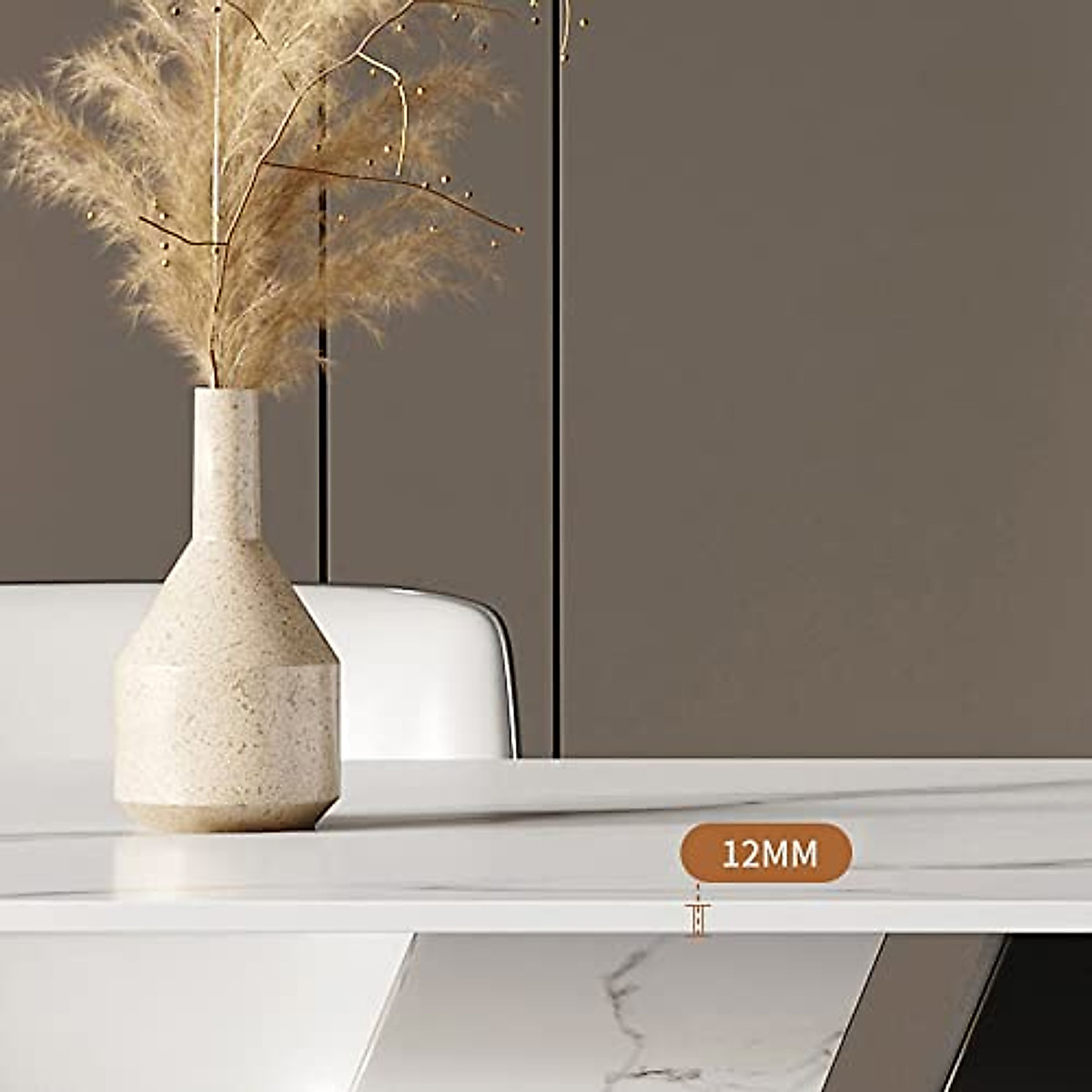 LITFAD Modern Sintered Stone Top Dining Table Rectangle Dinette Table Stainless Steel Base Restaurant Table - White 63" L x 31.5" W Table Only(Not Including Chairs)