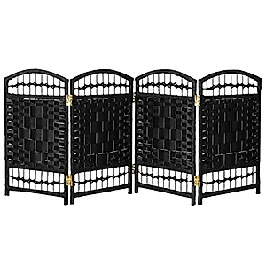 Red Lantern 2 ft. Short Fiber Weave Folding Screen - Black - 4 Panels