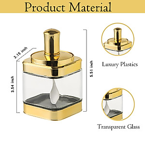 BETTWILL Glass Condiment Spice Jars, Container with Lids and Spoons(11oz/320 ml), Gold Salt Jar, 2Pack Seasoning Box Set for Sugar, Pepper, for Kitchen Counter，Brown Sugar Container.