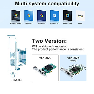 10/100/1000Mbps Gigabit Ethernet Network Interface Card (NIC) Dual Copper RJ45 Ports, with Intel 82576 Chip, Equivalent to Intel E1G42ET, PCIE 2.0 X1, Support Windows/Windows Server/Linux/VMware ESX