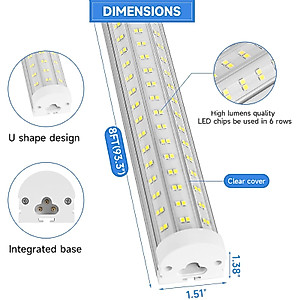 8FT LED Shop Light, U Shape 125W Integrated LED Tube Light, 6500K Clear White, 20000LM Super Bright LED Lighting, Flush Mount/Hanging, Linkable LED Shop Lights for Garage Workshop, Plug&Play, 8 Pack