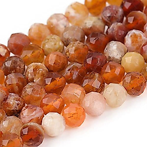 JOE FOREMAN AA Grade 4mm Natural Orange Fire Opal Gemstone Quartz Faceted Round Tiny Small Spacer Beads for Jewelry Making Bracelet Earrings Charms Full Strand 15"