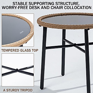 3-Pieces Patio Outdoor Rocking Chairs Set,Beige Wicker Patio Furniture Set Rattan Woven Blacony Furniture Set for Outdoor Indoor with Washable White Cushions and Glass Coffee Table