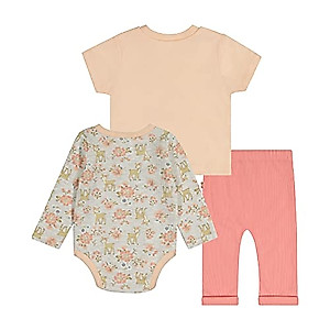 Cudlie 3-PC Infant Clothes Set - Newborn Onesie Bodysuit, Tee Shirt & Baby Pants 6-9 Months, Deerly Loved Baby Girl Outfits