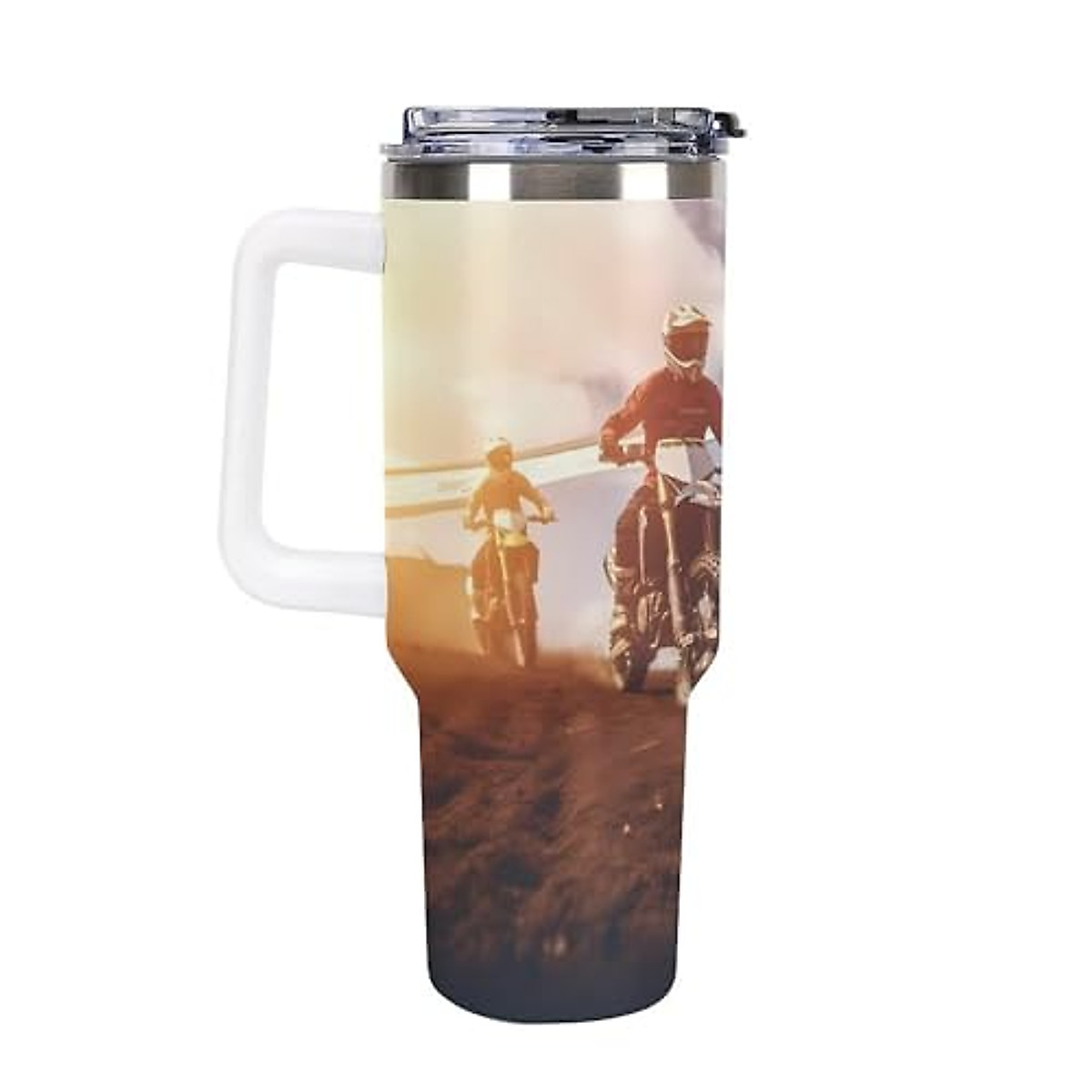 Motorcycle Motorsport Mountain Sunset 40 Oz Stainless Steel Cup Travel Tumbler with Handle and Straw Lightweight Coffee Mug for Home Office