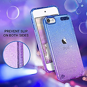 ULAK Clear Gradient Glitter Case for iPod Touch 7th/6th/5th Generation, Hybrid Slim Cute Case for Girls Women, Shockproof Anti-Scratch Soft TPU Bumper Cover for iPod Touch 7/6/5, Blue+Purple