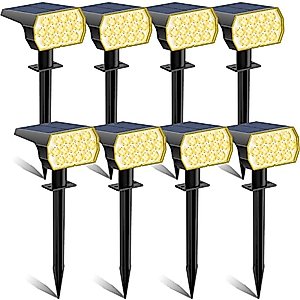 Solar Spot Lights Outdoor Waterproof IP65, [8 Pack/52 LED] 2-in-1 Solar Landscaping Spotlights, 3 Lighting Modes Solar Powered Garden Flood Light for Patio Pathway Driveway Pool Yard(Warm White)