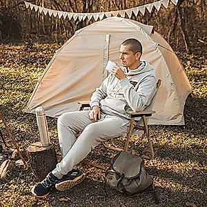 UDeuxff Beach Chair,Aluminum Frame Folding Camping Chair,Sports Chair,Portable Backpack Foldable Camping Chair with Wooden Armrests for Camping Lawn Travel Festival,Loading 100Kg (Khaki, Medium)