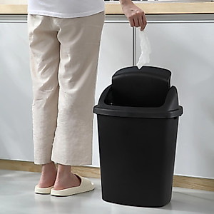 Waikhomes 7 Gallon Plastic Swing-Top Trash Can, Kitchen Garbage Can with Lid, Black, 4 Pack