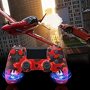 PYMENA Wireless Controller for PS4, Audio Function Bluetooth Gamepad for PS4/Pro/Slim Camo Red