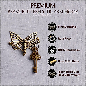 Indian Shelf Brass Butterfly Swivel Tri Arm Hook Foldable Decorative Wall Hooks 3 Prong Wall Hooks Vintage Towel Hooks Gold Coat Hooks Robe Hook Folding Coat Hooks Hangers