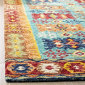 SAFAVIEH Aspen Collection 2' x 3' Blue / Red APN503A Handmade Boho Wool Accent Rug
