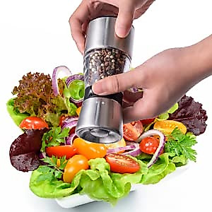 Pepper Grinder, Professional Refillable Pepper Mill with 5 levels Adjustable Coarse Mills, Salt Grinder Stainless Steel Sea Salt &amp; Spice Shakers