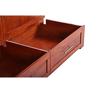 Emurphybed Daily Delight Murphy Cabinet Chest Bed with Charging Station & 6" Memory Foam Mattress, (Queen, Cherry)