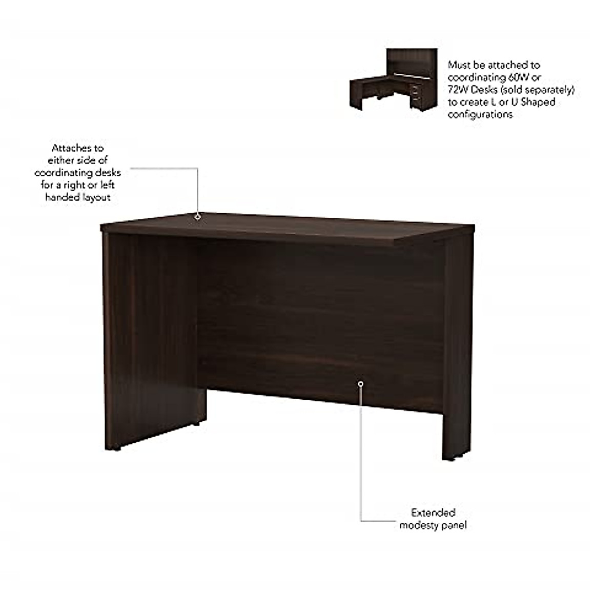 Bush Business Furniture Studio C Desk Return, 42W, Black Walnut