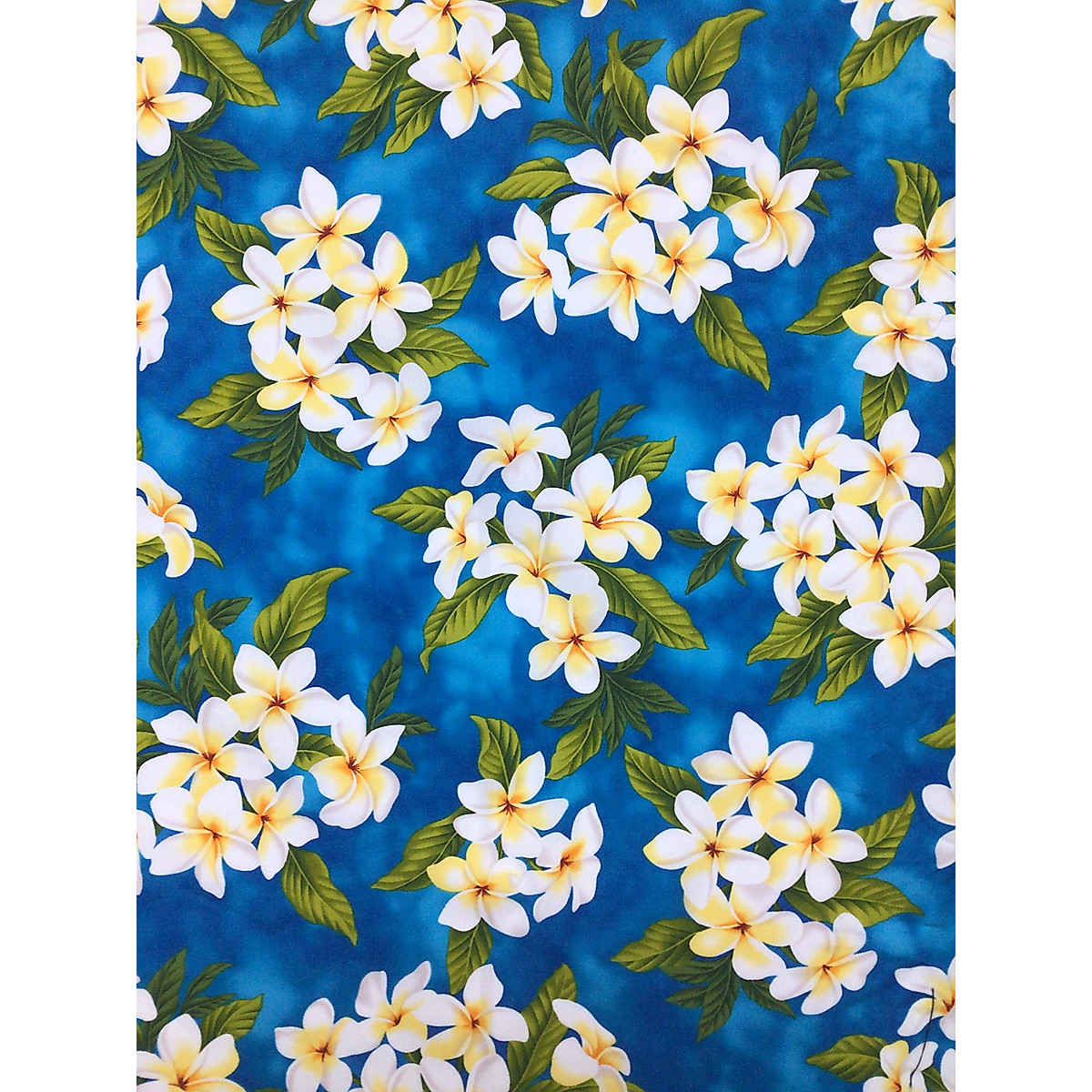 Turquoise Plumerias Hawaiian Print Fabric Sold by The Yard