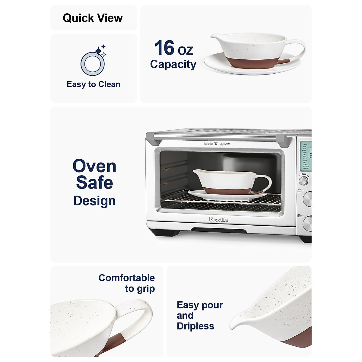 LE TAUCI 16 OZ Gravy Boat with Ladle and Saucer, Ceramic Gravy Bowl with Tray and Ladle for Christmas Dinner, Drip-Proof Lip Dispenser, Microwave and Dishwasher Safe, Brown-Red and White