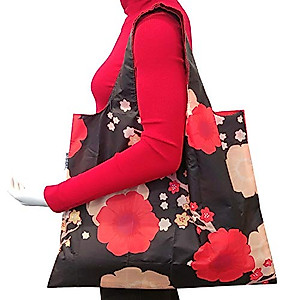 Wrapables Large Reusable Shopping Tote Bag with Outer Pouch, Midnight Floral
